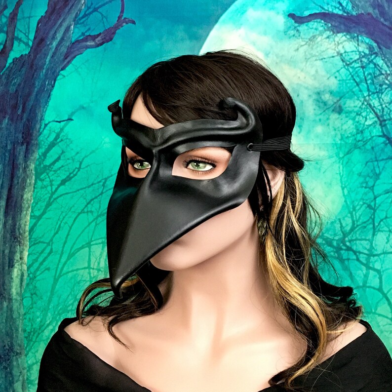 Black Leather Raven Mask, Handcrafted Crow Eyemask With Hooked Beak ...
