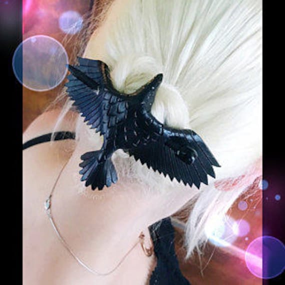 Leather Raven Hair Pin Handmade Raven Stick Barrette In Three | Etsy