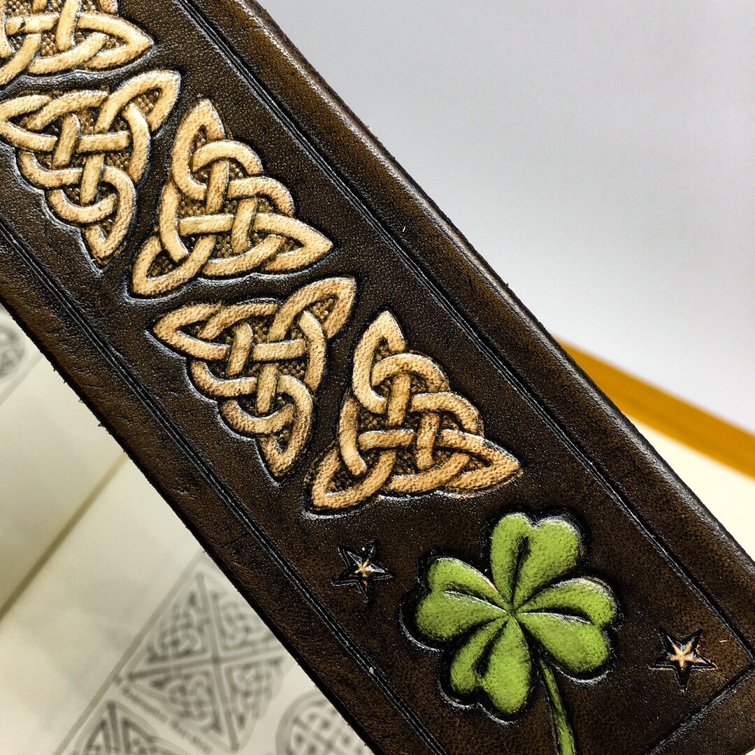 Leather Shamrock and Celtic Knots Bookmark, Handmade Lucky Irish ...