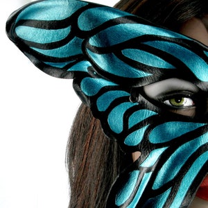 Leather Butterfly Mask Iridescent Blue and Black Moth | Etsy