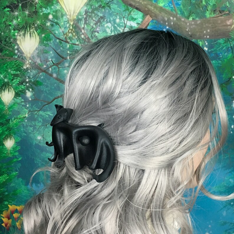 Leather Bat Hair Slide Satiny Black Bat Stick Barrette Large - Etsy