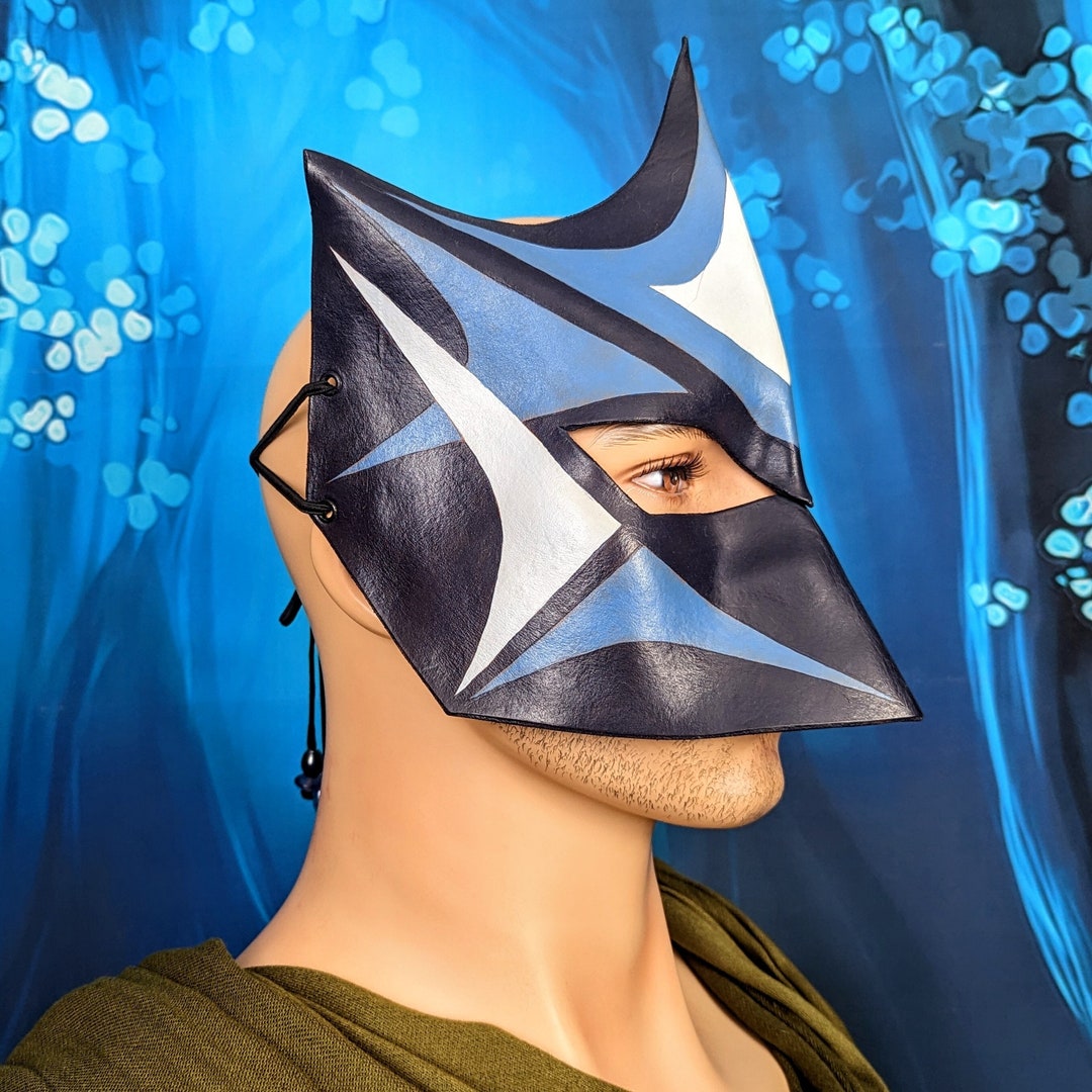 Leather Warriors Helm, OOAK Handcrafted Navy and Gray Blue Mask, Unique ...