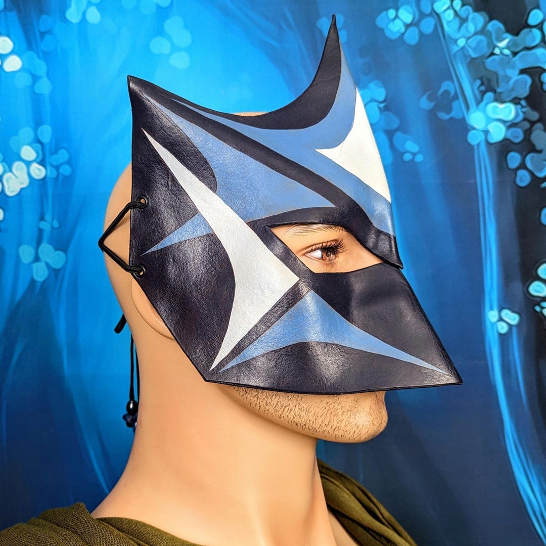 Leather Warriors Helm, OOAK Handcrafted Navy and Gray Blue Mask, Unique ...