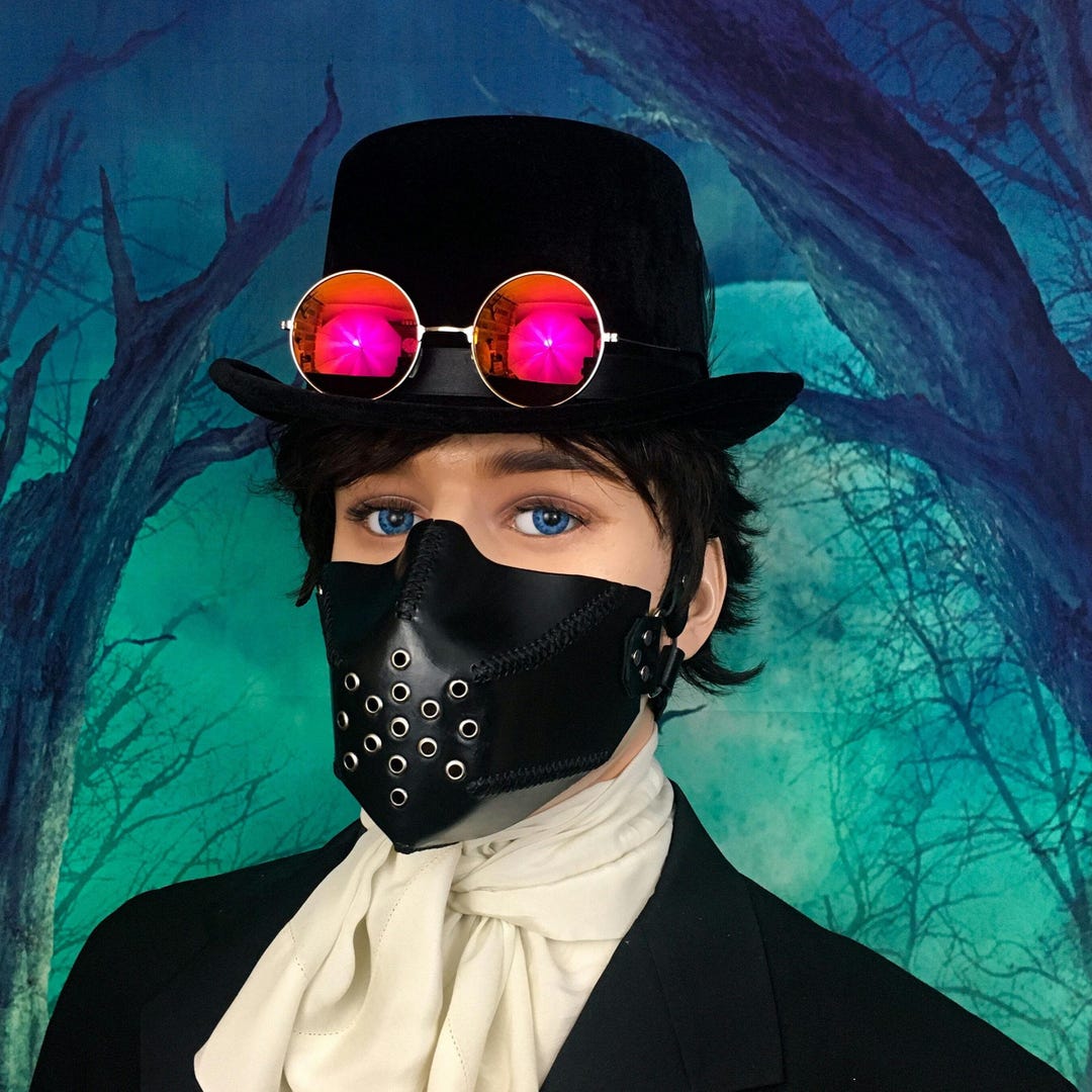 Black Leather Costume Respirator, Handcrafted Diesel Punk Zombie ...