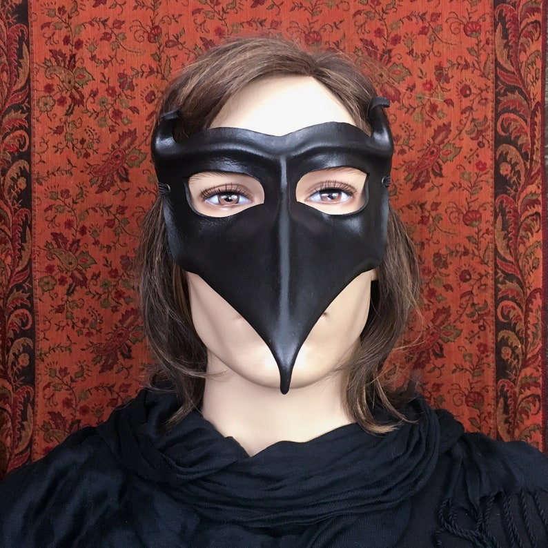Black Leather Raven Mask Handcrafted Crow Eyemask With Hooked - Etsy