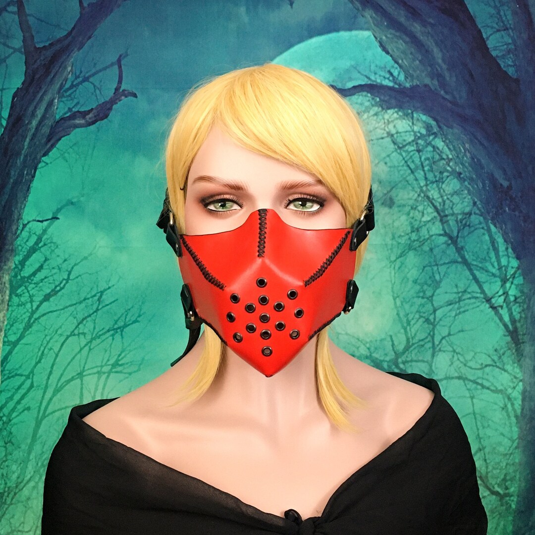 Red Leather Ventilated Mask, Handcrafted Leather Costume Respirator ...