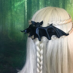 Leather Bat Hair Slide, Handcrafted Bat Stick Barrette, Cute Black ...