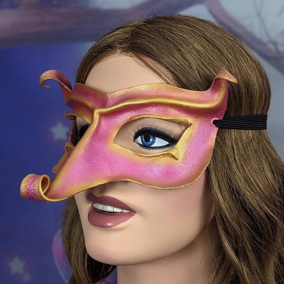 Handcrafted Pink Gold Leather Jester Mask, Mischievous, Funny Nose ...