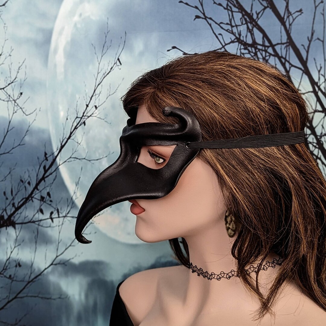 Black Leather Raven Mask Handcrafted Crow Eyemask With Hooked - Etsy