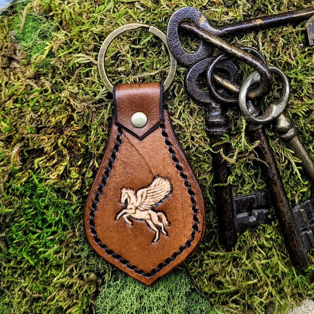 Leather Pegasus Keyring Double Sided Hand Stitched Leather - Etsy