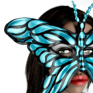 Leather Butterfly Mask Iridescent Blue and Black Moth | Etsy