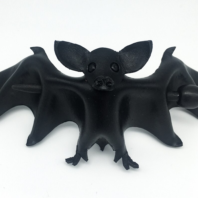 Leather Bat Hair Slide, Handcrafted Bat Stick Barrette, Cute Black ...