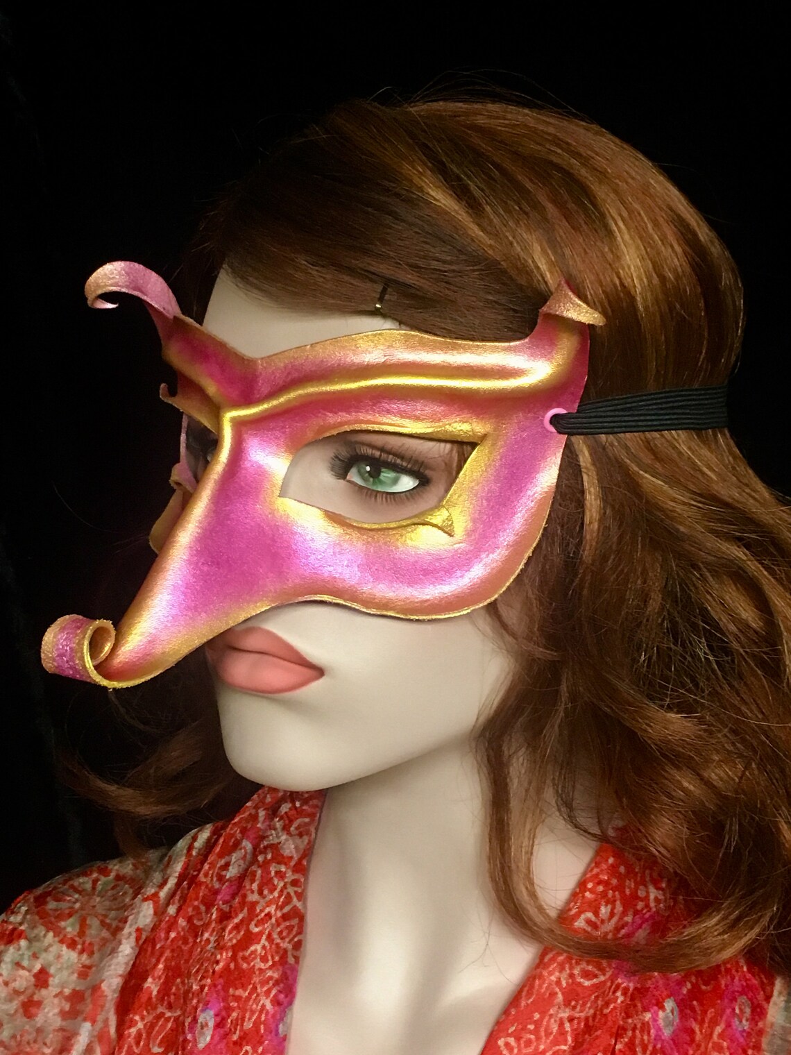 Pink and Gold Leather Fairy Mask Mischievous Handcrafted Deep | Etsy