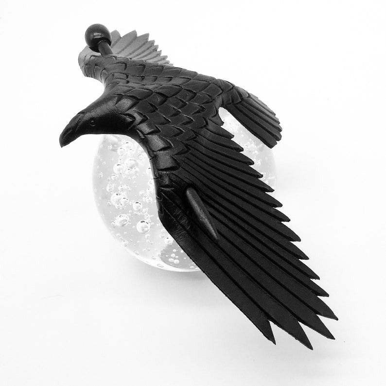 Leather Raven Hair Pin lge. Handmade Raven Stick Barrette | Etsy