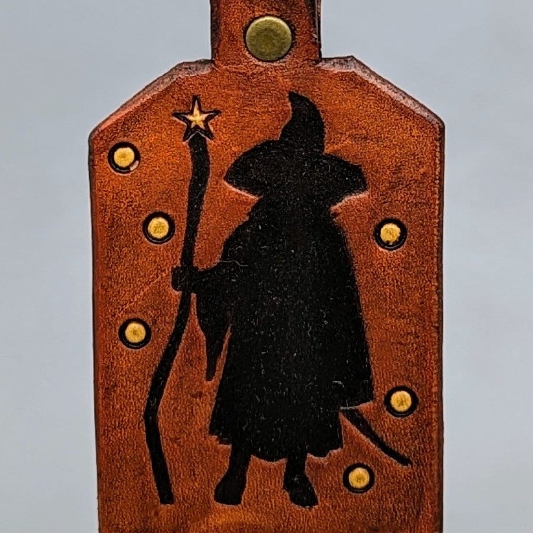 Wizard With Staff and Wand Leather Keyring Handcrafted - Etsy