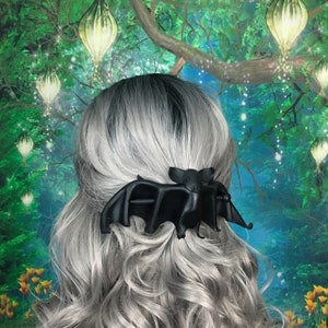 Leather Bat Hair Slide, Satiny Black Bat Stick Barrette, Large Striking ...