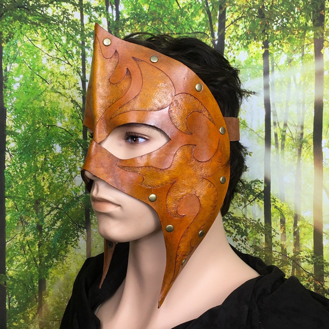 Leather Elven Helm, Woodland Warrior, Oak Leaf Design, Hand Tooled ...