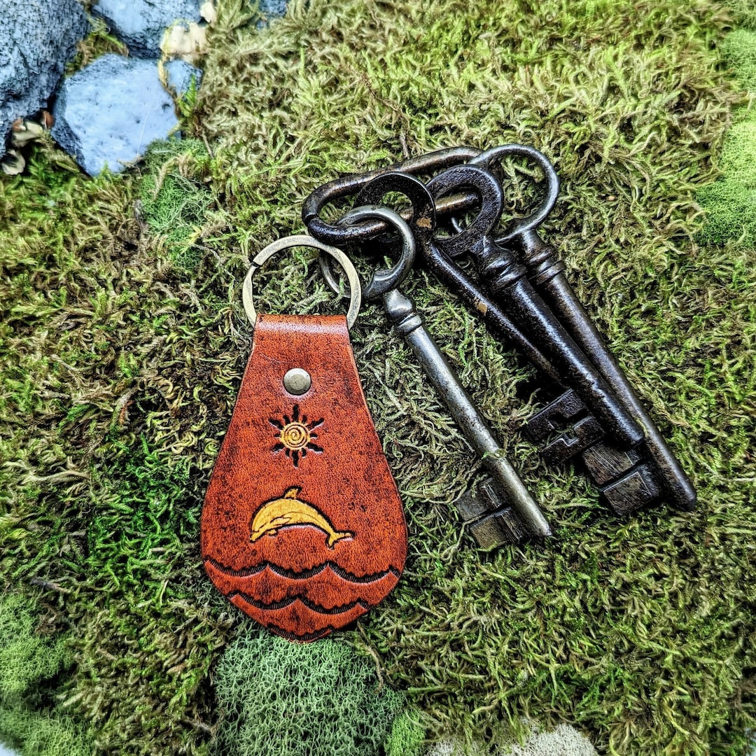 Leather Dolphin Keyring, Handcrafted Leather Dolphin Key Fob, Ocean Key ...