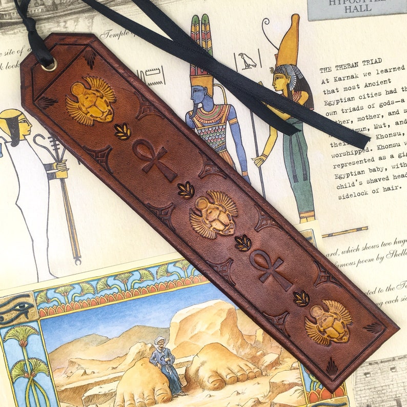 Leather Egypt Bookmark Scarabs & Ankhs Handcrafted Egyptian - Etsy.de
