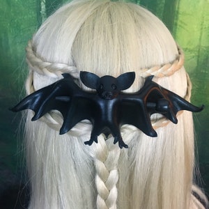 Leather Bat Hair Slide, Handcrafted Bat Stick Barrette, Cute Black ...