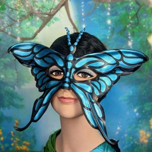 Leather Butterfly Mask, Iridescent Blue and Black Moth Eyemask ...