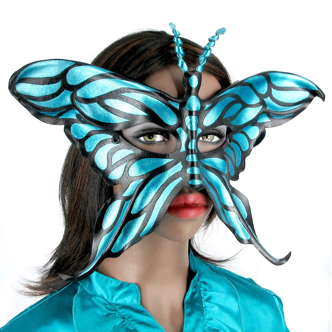 Leather Butterfly Mask Iridescent Blue and Black Moth - Etsy