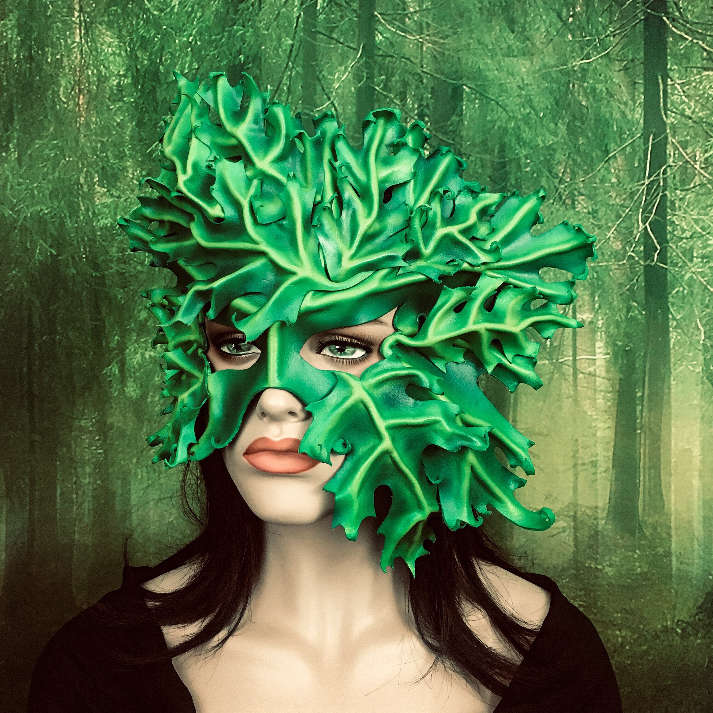 Leather Leaf Mask Green Dryad Oak Tree Costume Handcrafted | Etsy