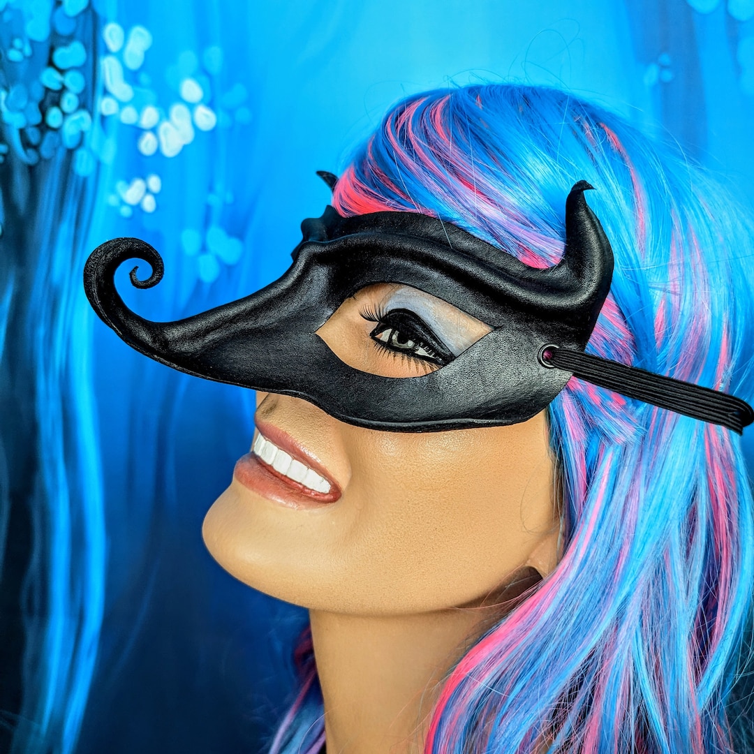 Cocky Black Leather Curled Nose Mask, Wicked Little Mask, Handcrafted ...