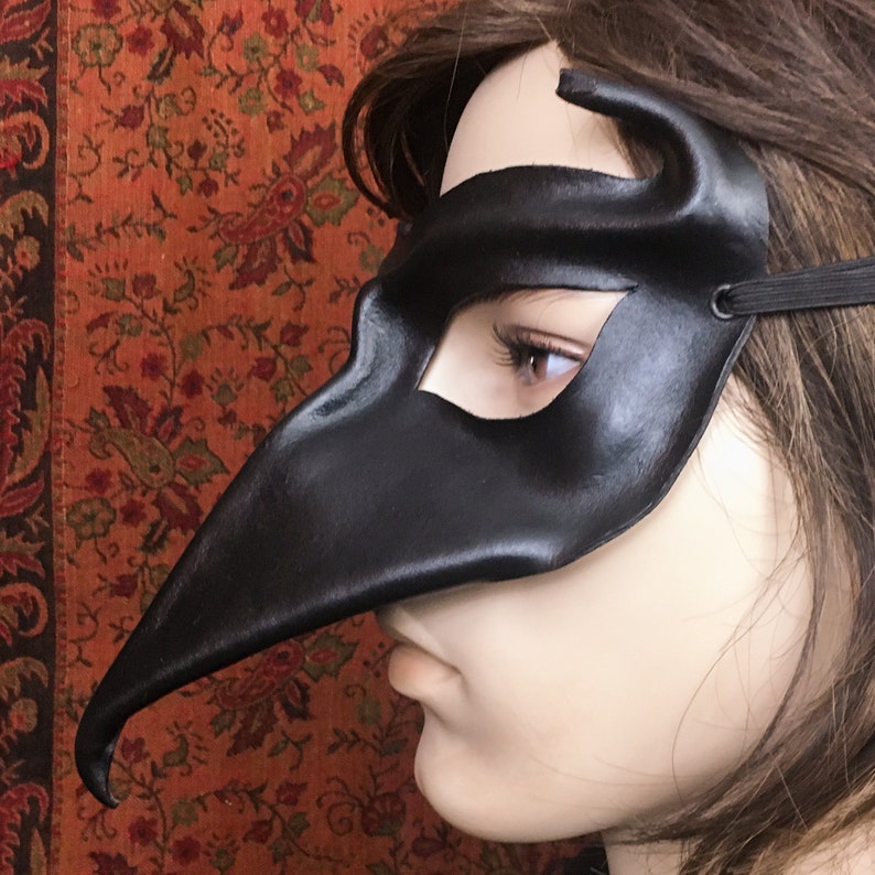 Black Leather Raven Mask Handcrafted Crow Eyemask With Hooked - Etsy
