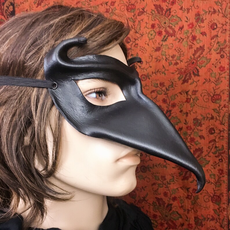 Black Leather Raven Mask Handcrafted Crow Eyemask With Hooked - Etsy