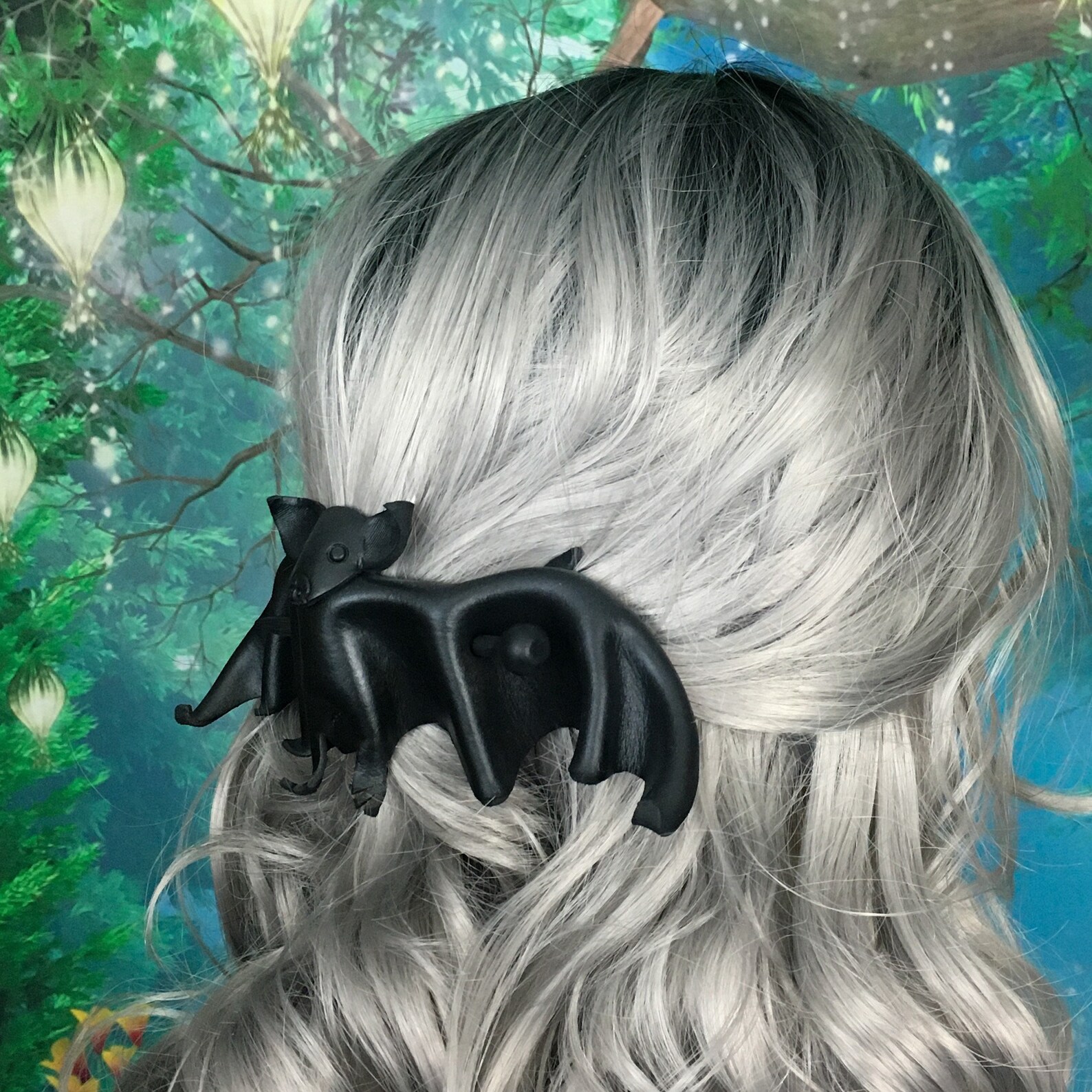 Leather Bat Hair Slide Satiny Black Bat Stick Barrette Large - Etsy