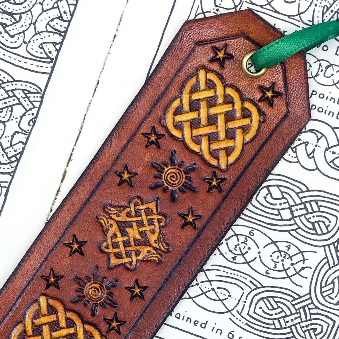 Leather Celtic Knot Bookmark, Handcrafted Sun, Birds, Celtic Knotwork ...