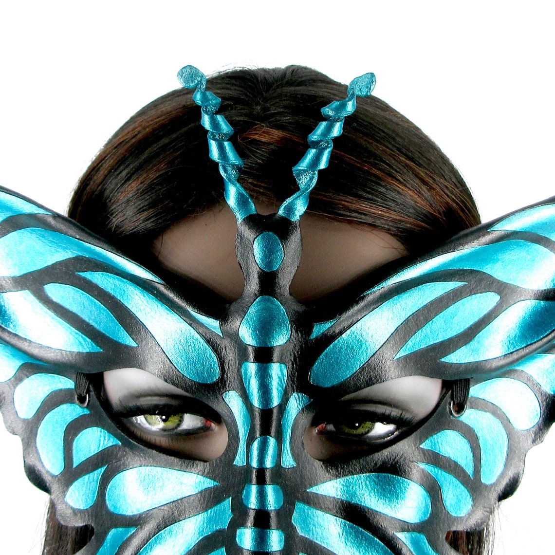 Leather Butterfly Mask Iridescent Blue and Black Moth | Etsy