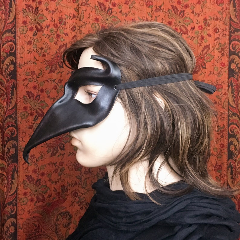 Black Leather Raven Mask Handcrafted Crow Eyemask With Hooked - Etsy