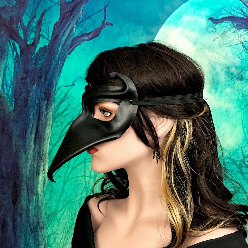 Black Leather Raven Mask, Handcrafted Crow Eyemask With Hooked Beak ...