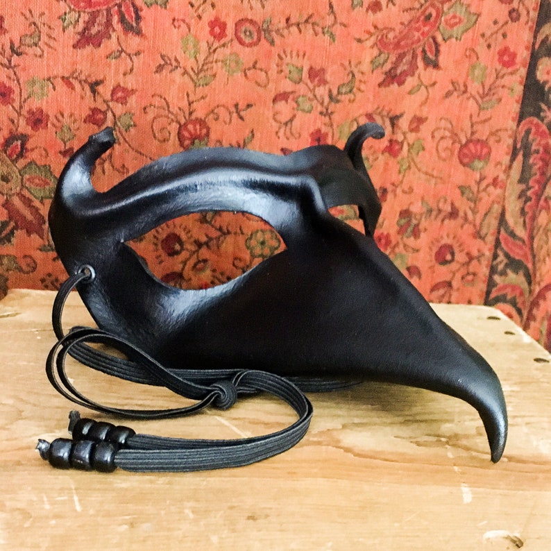 Black Leather Raven Mask Handcrafted Crow Eyemask With Hooked | Etsy