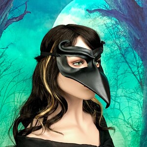 Black Leather Raven Mask, Handcrafted Crow Eyemask With Hooked Beak ...