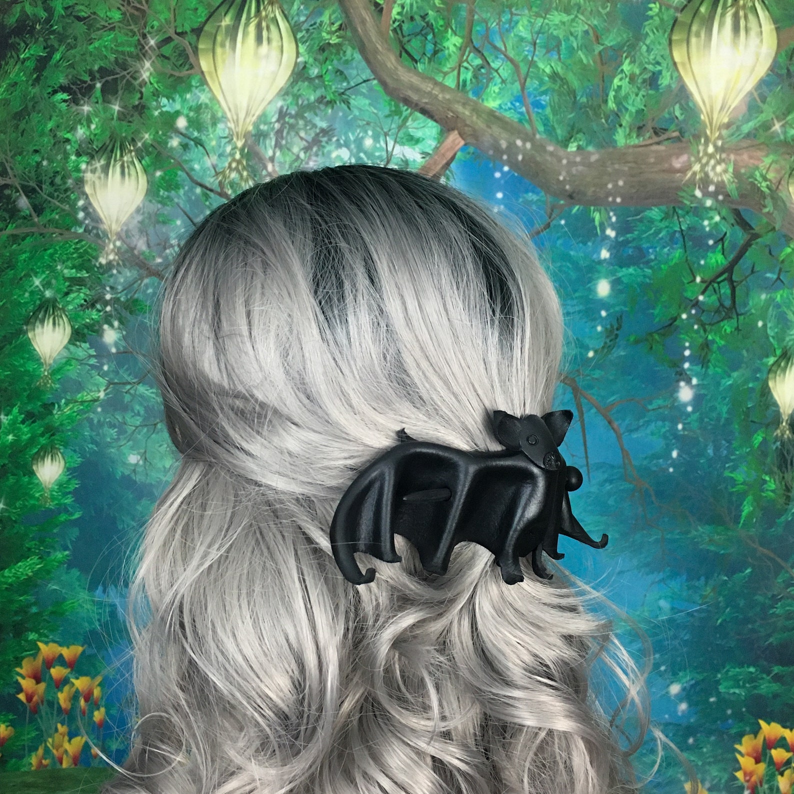 Leather Bat Hair Slide Satiny Black Bat Stick Barrette Large - Etsy