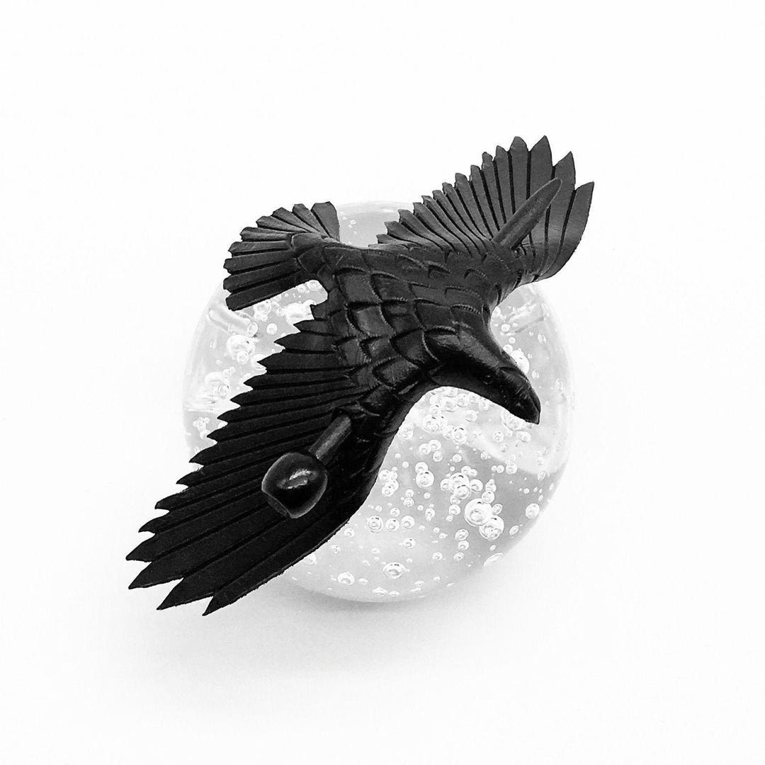 Leather Raven Hair Pin, (sm.) Handmade Raven Stick Barrette, Black Crow ...
