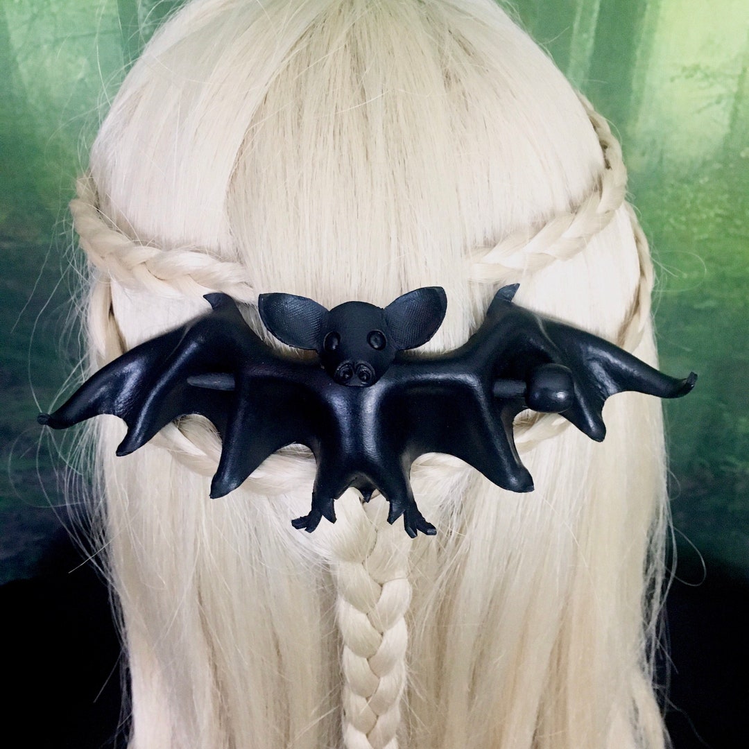 Leather Bat Hair Slide, Handcrafted Bat Stick Barrette, Cute Black ...