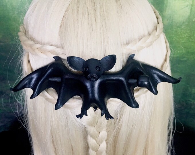 Leather Bat Hair Slide, Handcrafted Bat Stick Barrette, Cute Black ...
