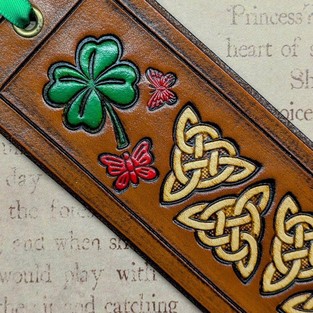 Leather Shamrocks, Celtic Knots and Butterfly Bookmark, Handmade Lucky ...