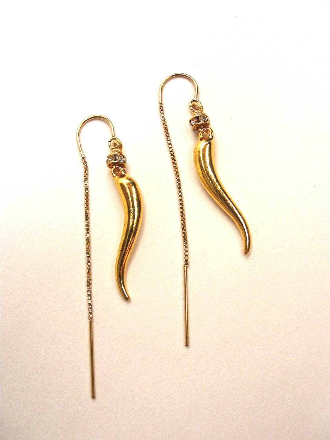 Italian Horn Thread Earrings, Threader Earrings, Gold Italian Horn ...