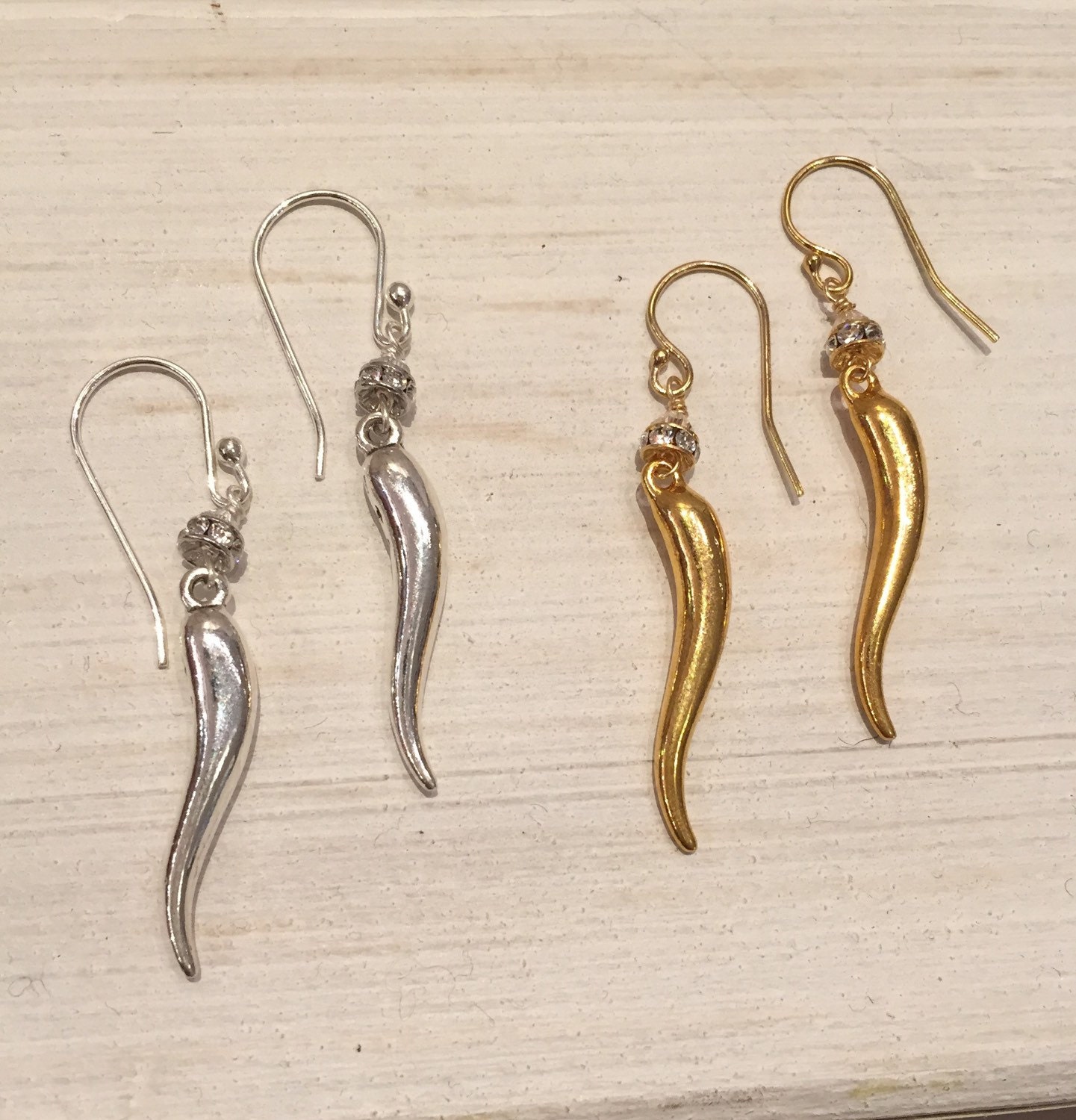 Italian Horn Earrings, Gold Italian Horn Earrings, or Sterling Silver ...