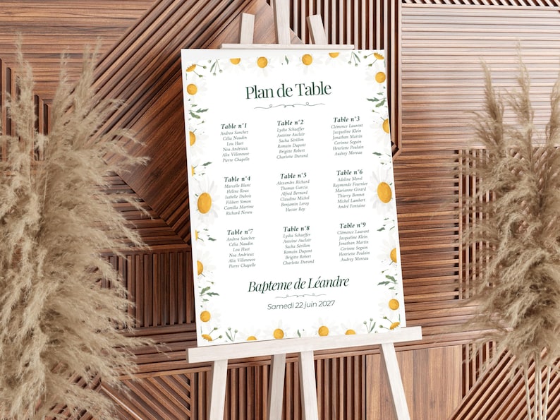 Daisy Table Plan Canva | Daisy Table Seating Chart | Yellow and White ...