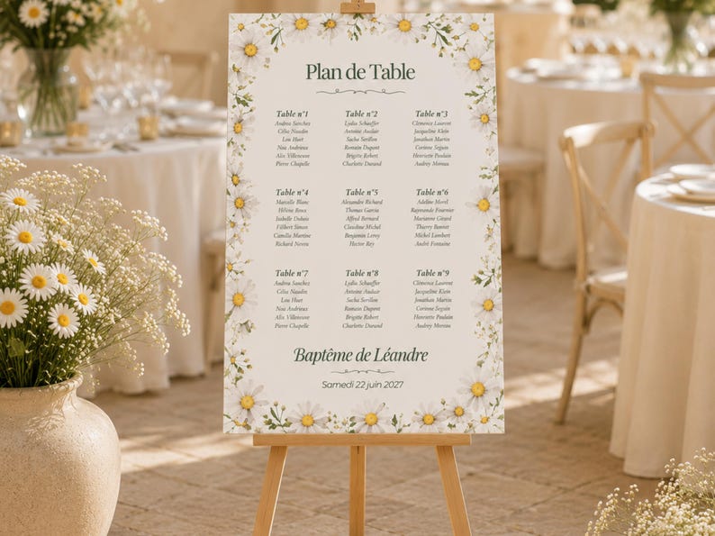 Daisy Table Plan Canva | Daisy Table Seating Chart | Yellow and White ...