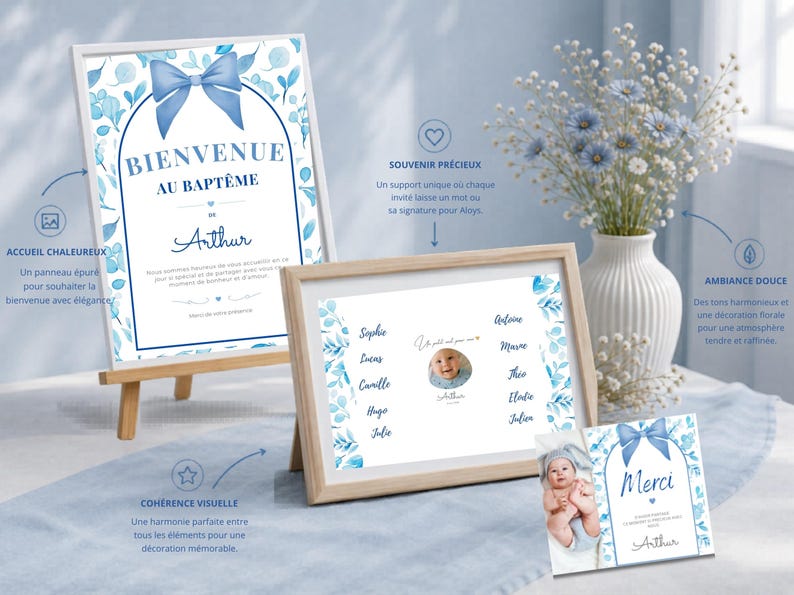 Canva Blue Bow Baptism Pack | Elegant Blue Boy Baptism Stationery Kit ...