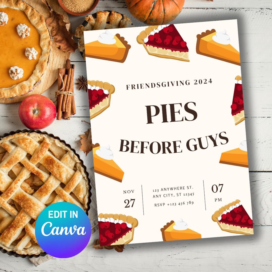 Friendsgiving Invitation, Funny Pies Before Guys Editable Template ...
