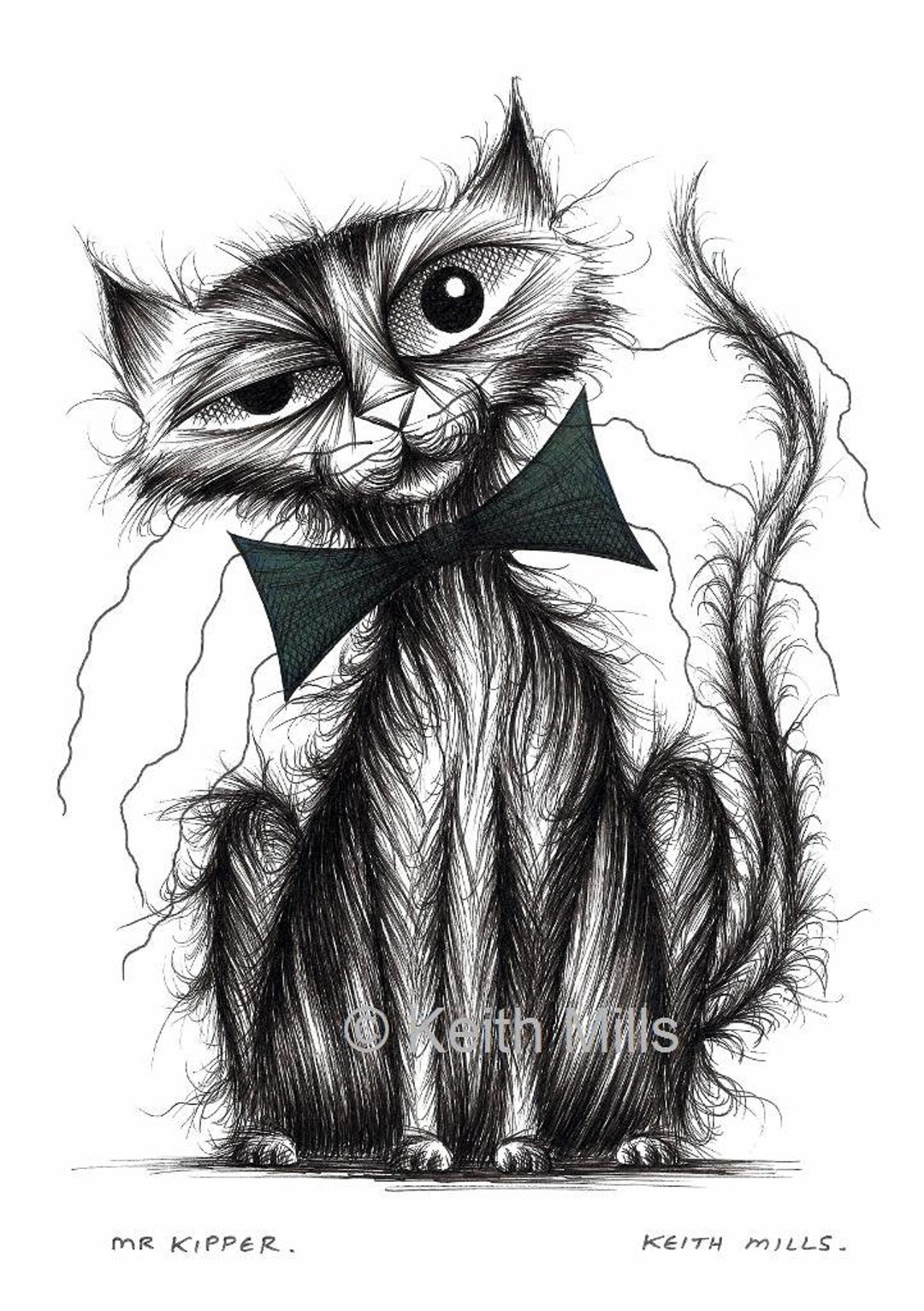 Mr Kipper Print Download Funky Pet Kitty Cat in Trendy Bow Tie With ...