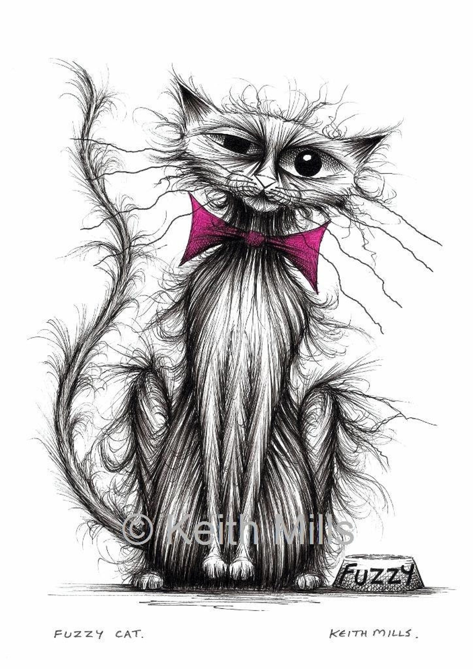 Fuzzy Cat Print Download Slightly Frizzy Shabby Tatty Kitty Wearing Bow ...